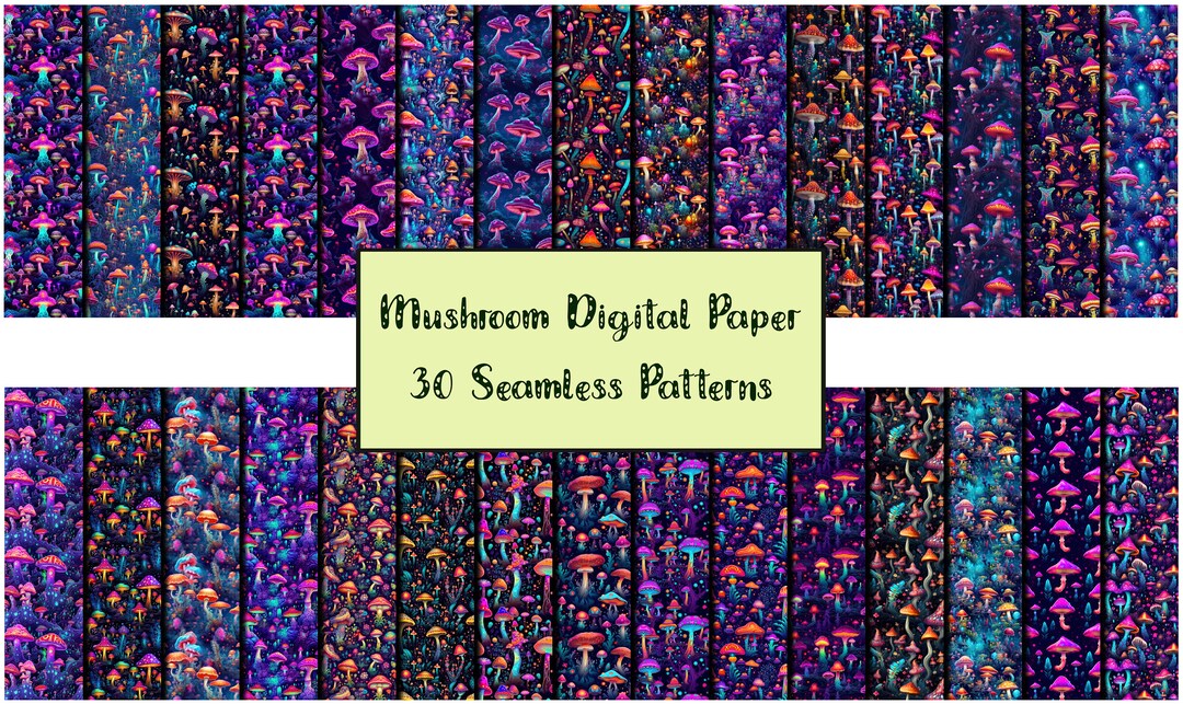 Fantasy Mushroom Digital Paper - a Bundle of 30 Seamless Patterns ...