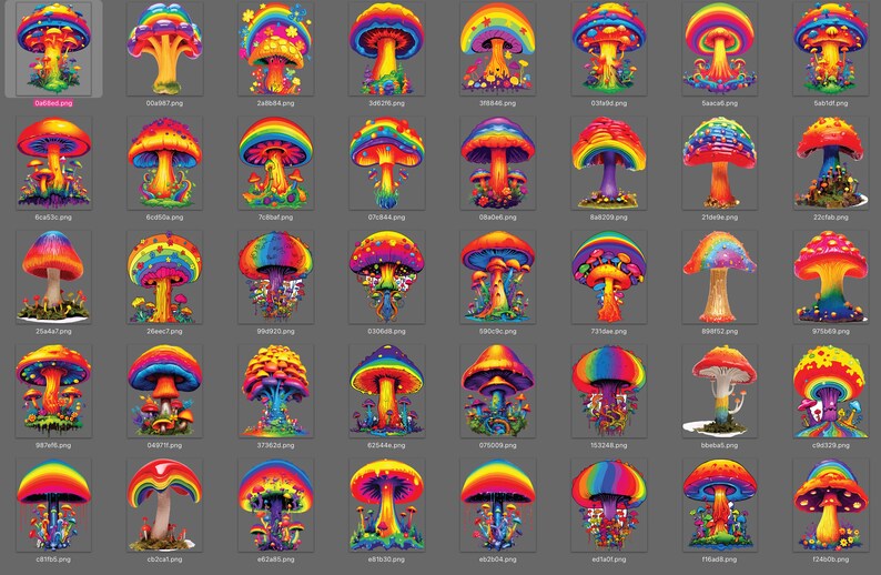 Rainbow Mushrooms Clipart a Bundle of 40 Rainbow-themed Mushroom ...