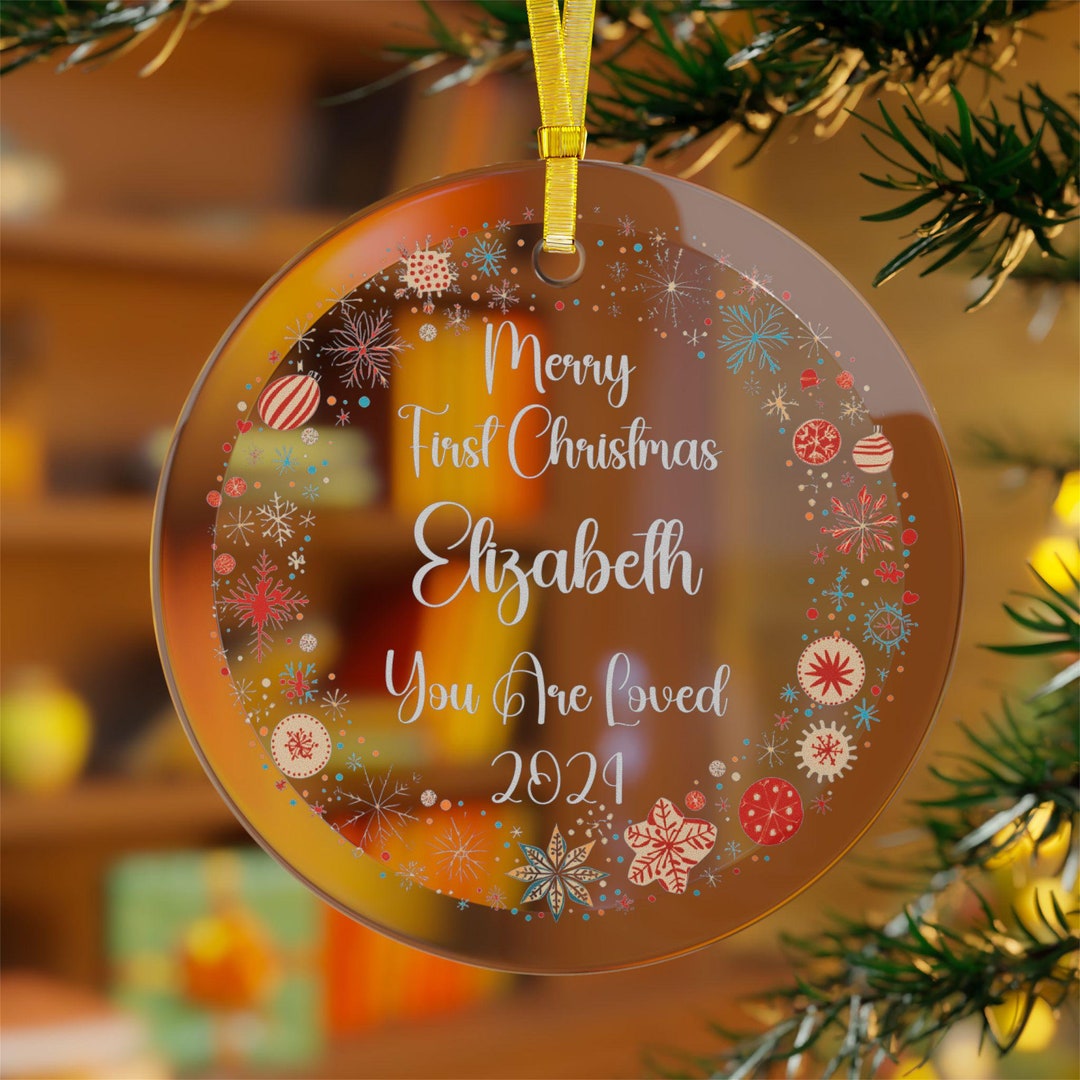 Personalized Round Glass Baby's First Christmas Ornament | Custom Name ...