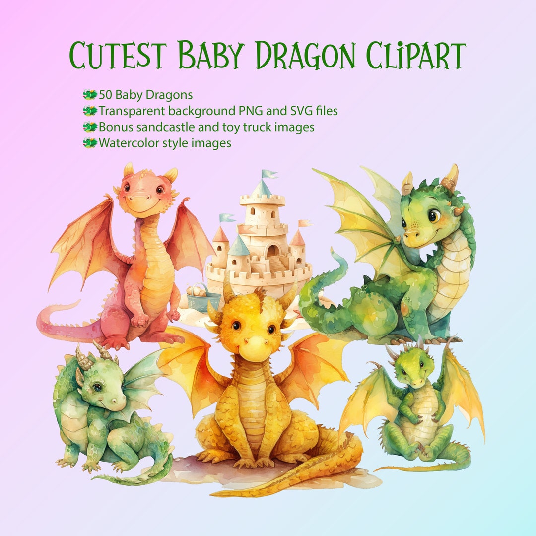 Bundle of 50 Cute Baby Dragon Clipart Images. Transparent Background ...