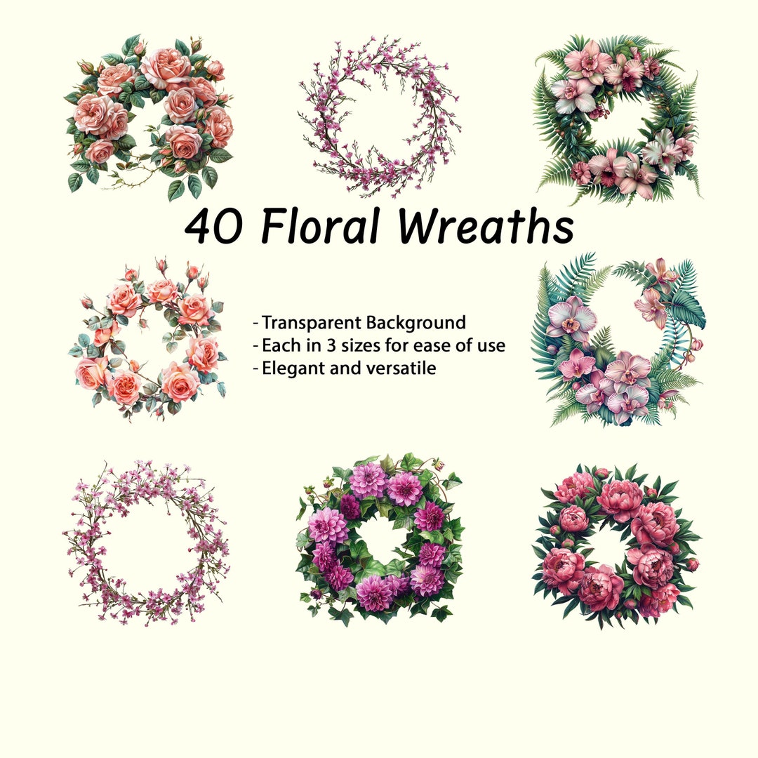 Pink Flower Wreaths PNG Clip Art - Roses, Orchids, Dahlias, Cherry ...