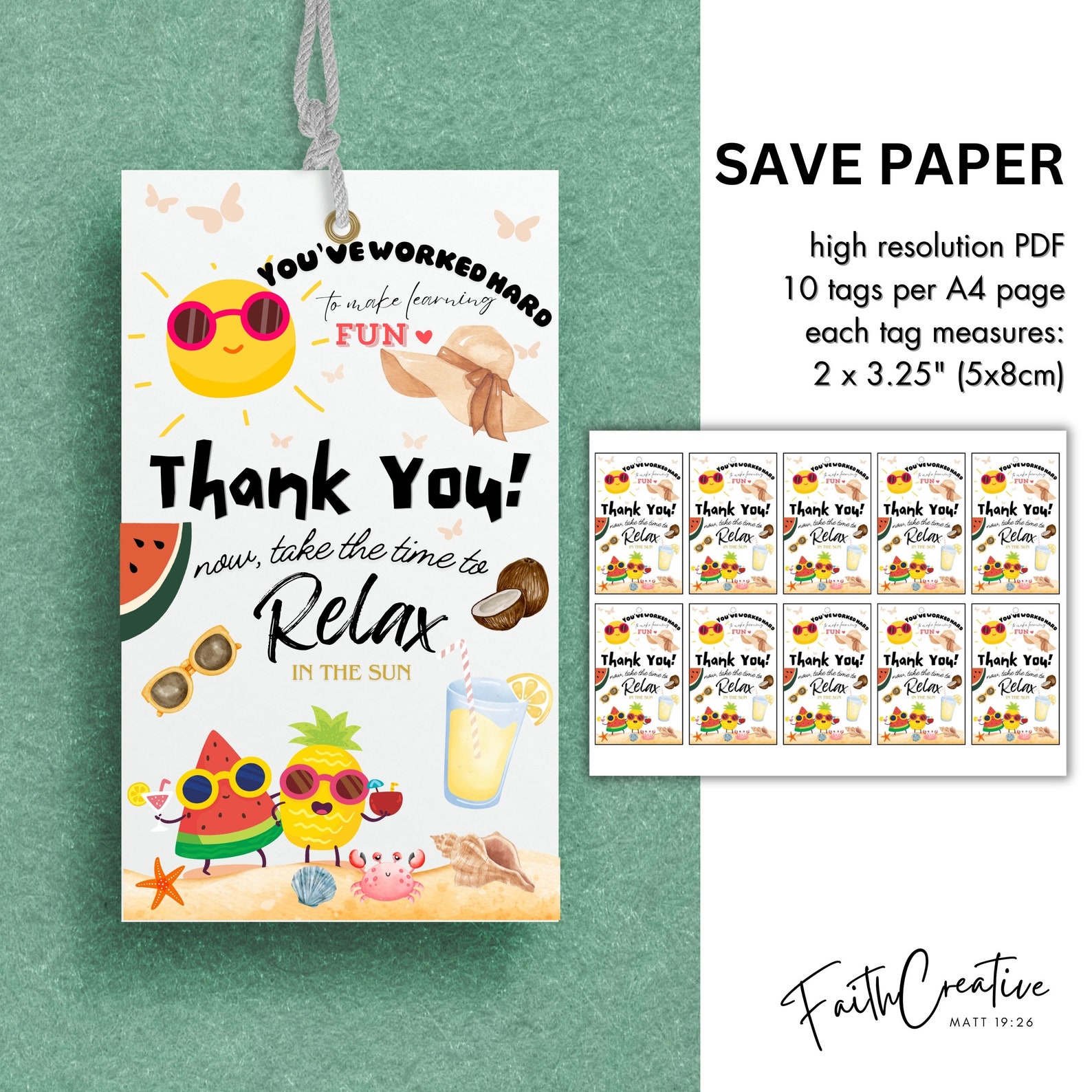 Thank You Tags Summer | Teacher Appreciation Gift Tag Kids | End of ...