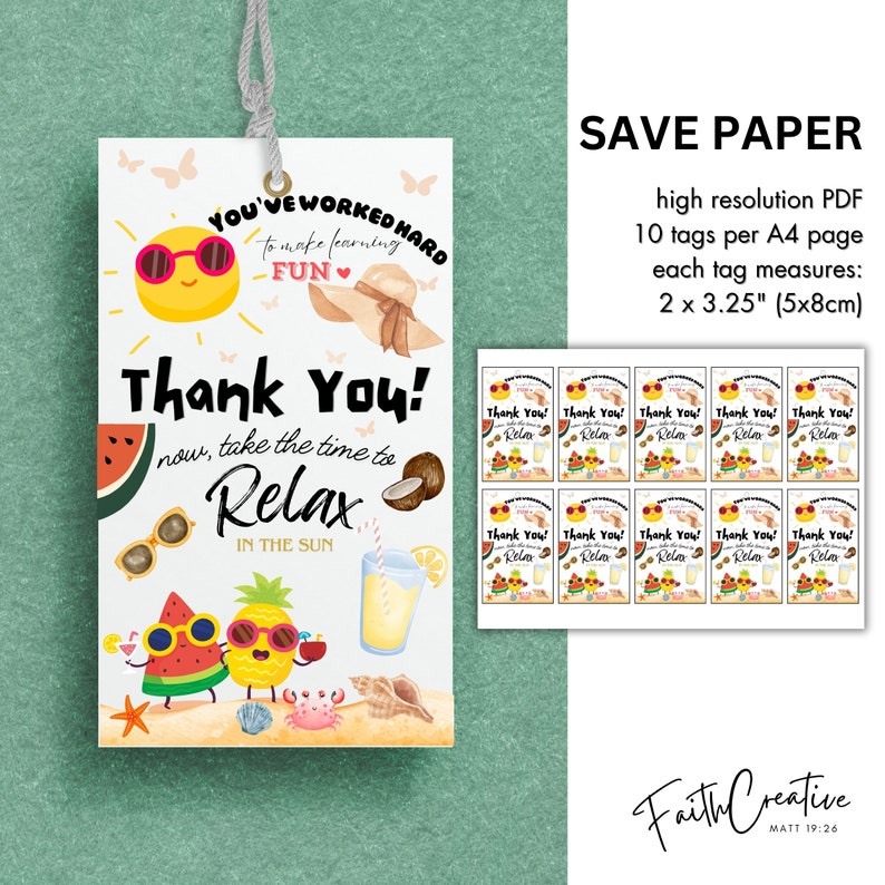 Thank You Tags Summer | Teacher Appreciation Gift Tag Kids | End of ...
