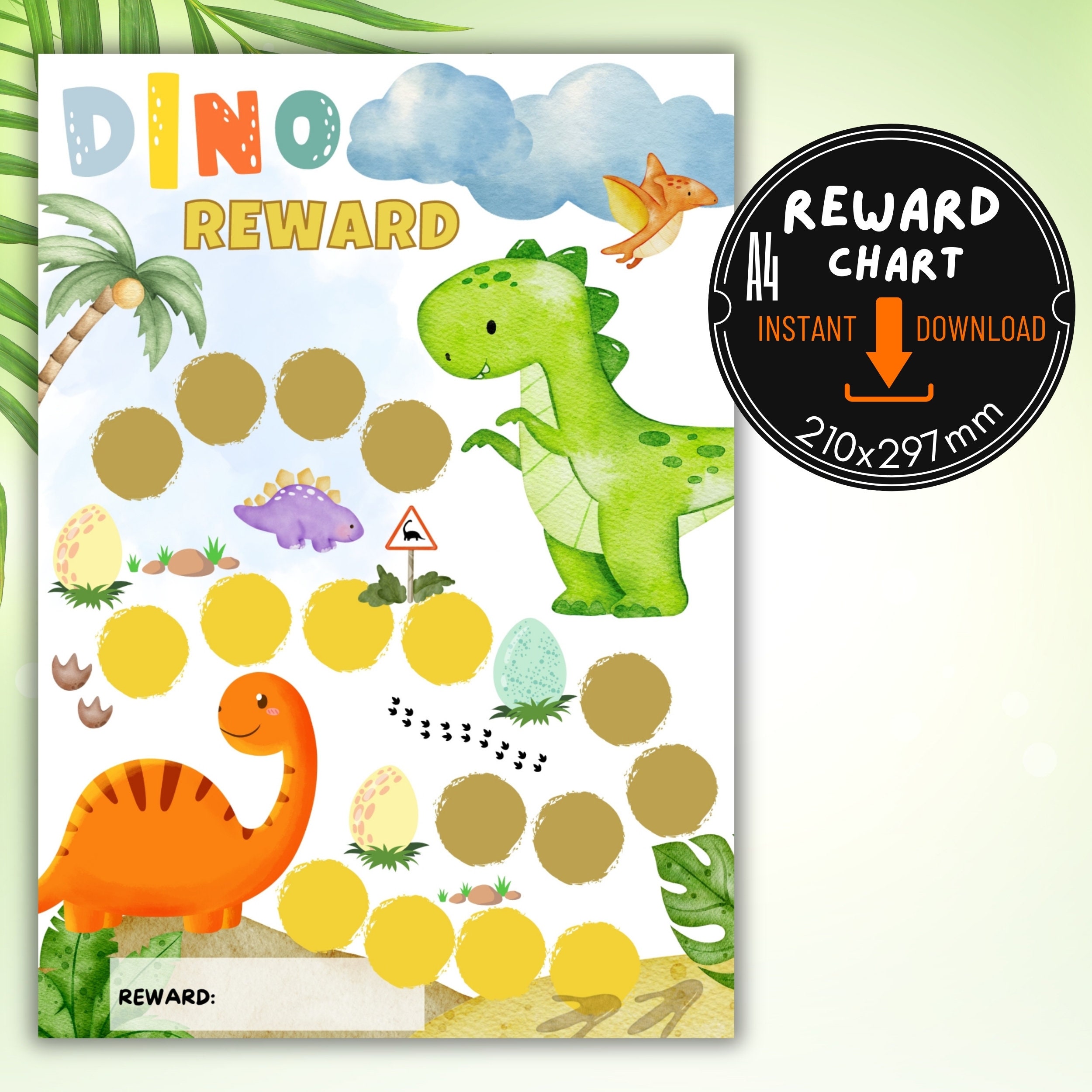 Dino Reward Chart Kids Potty Chart Instant Print Kids Motivation ...