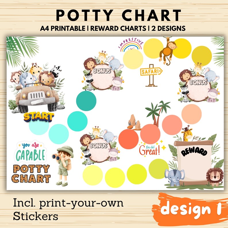 Safari Reward Chart and Stickers Bundle | Kids Potty Chart | Instant ...