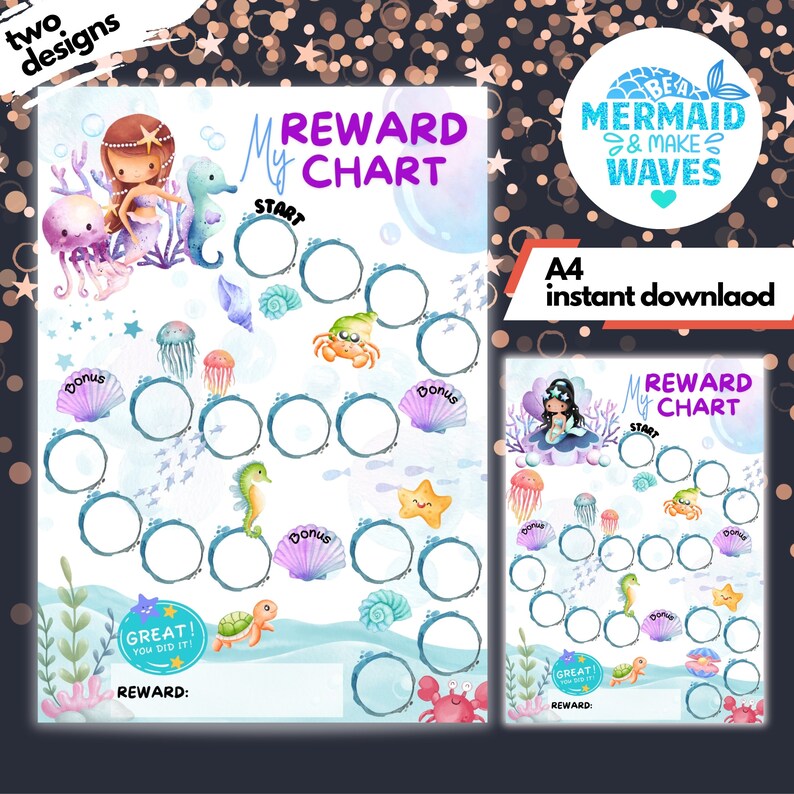 Mermaid Reward Charts | A4 Instant Download | Printables | Kids ...