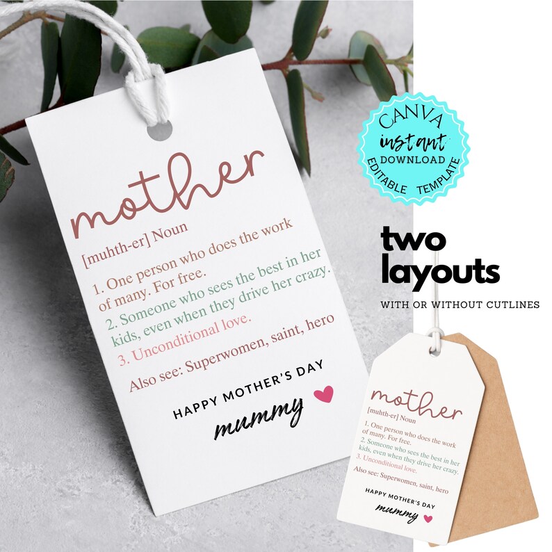 EDITABLE Mother's Day Gift Tag Template Printable Mother's Day Favor ...