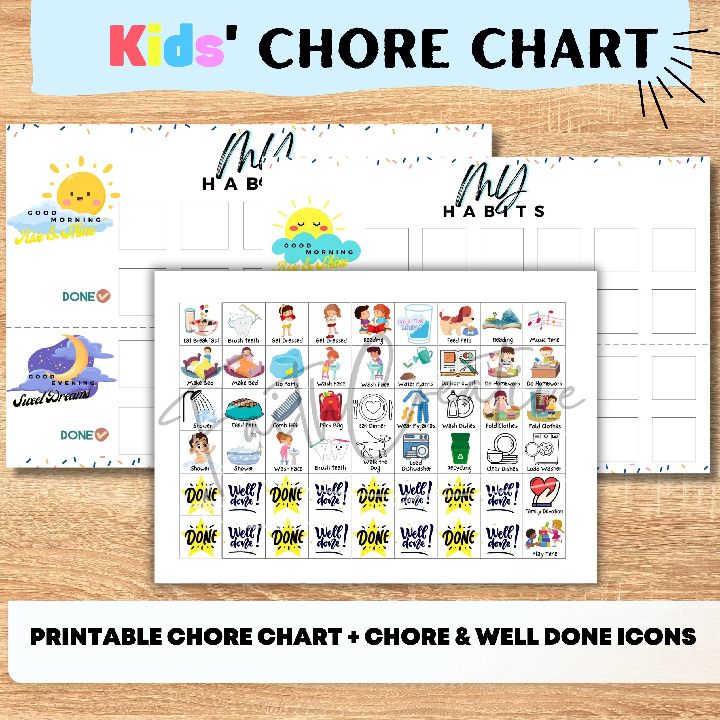Kids Daily Routine Chart | Printable Chore Routine | Responsibility ...