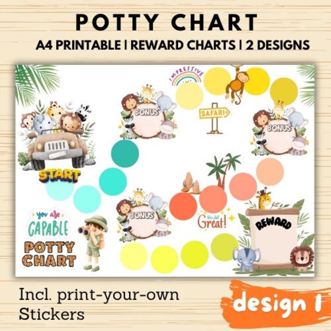Safari Reward Chart and Stickers Bundle Kids Potty Chart Instant Print ...