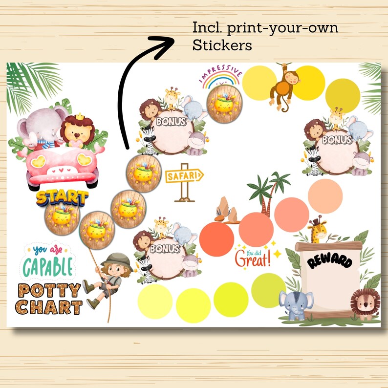 Safari Reward Chart and Stickers Bundle | Kids Potty Chart | Instant ...