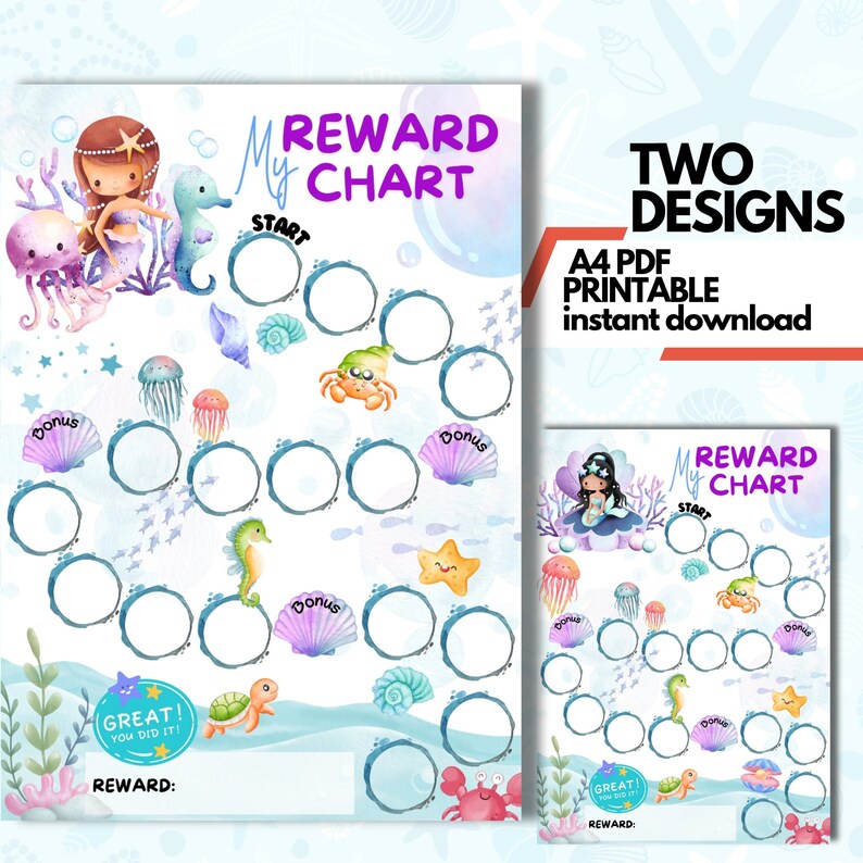 Mermaid Reward Charts | A4 Instant Download | Printables | Kids ...