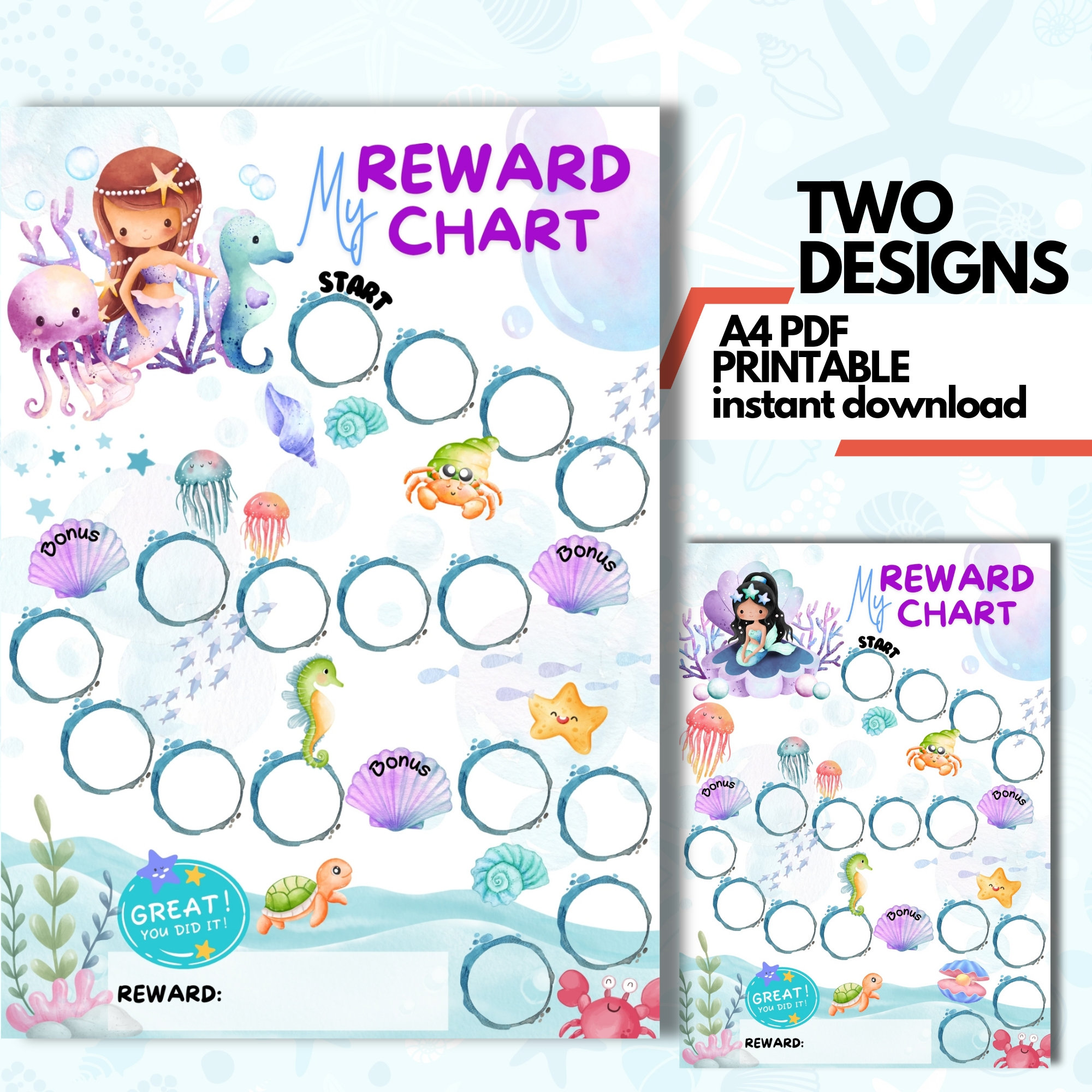 Mermaid Reward Charts | A4 Instant Download | Printables | Kids ...