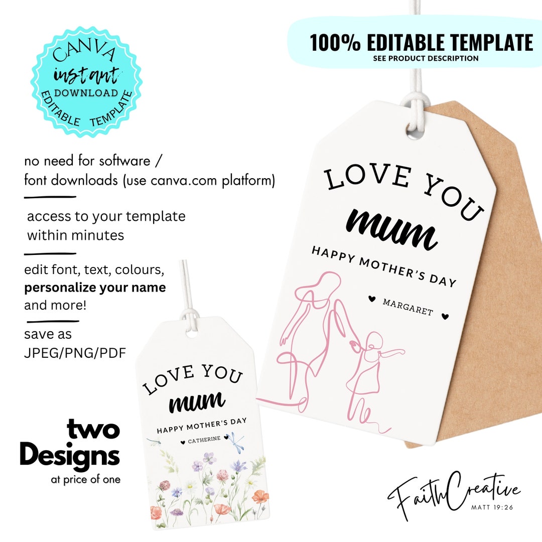 EDITABLE Mother's Day Gift Tags TWO Designs Printable Mother's Day ...
