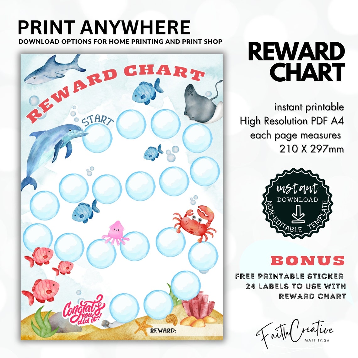 Printable Ocean Animals Reward Chart | Ocean Behavior Chart | Daily ...
