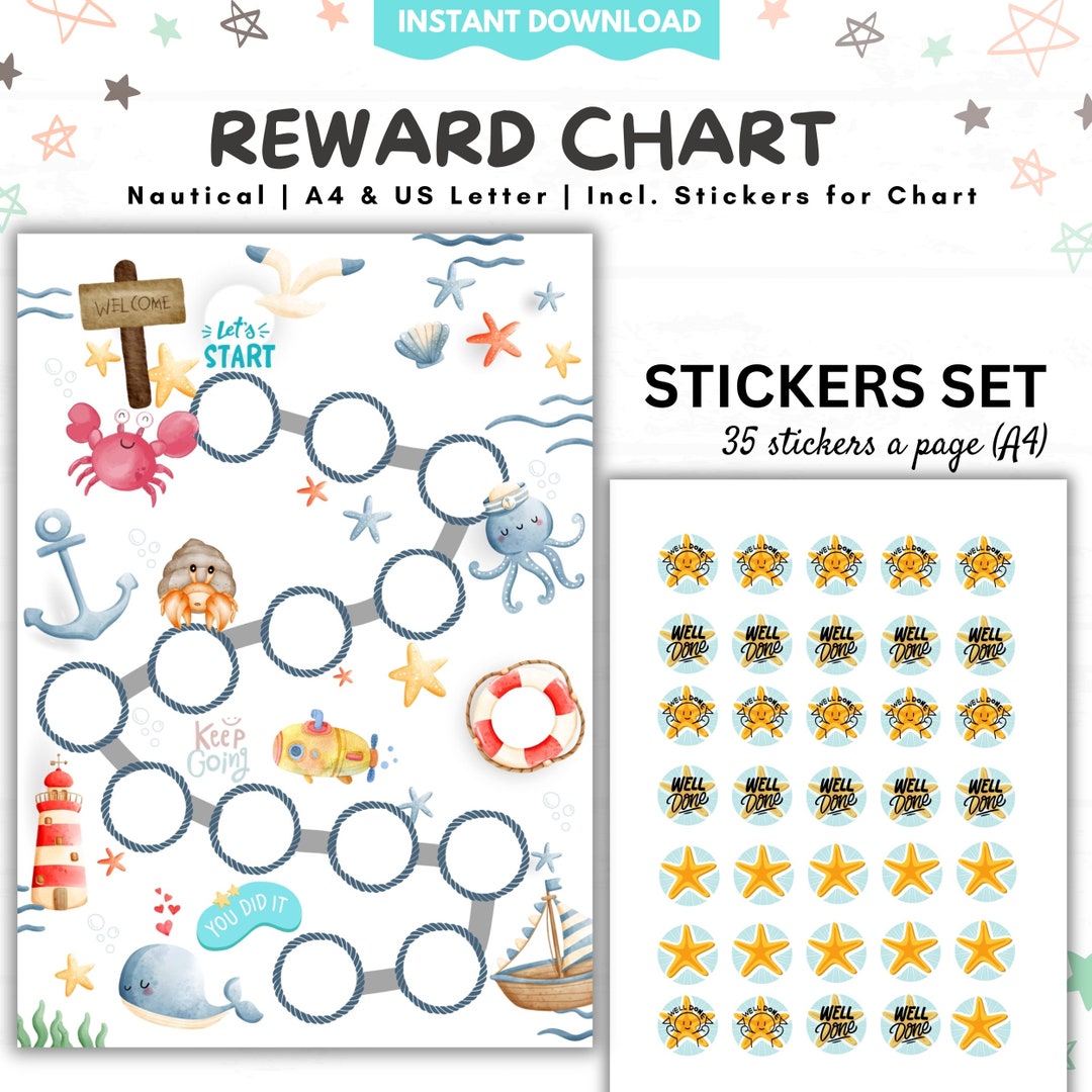 Nautical Reward Chart and Stickers Bundle | A4_US Letter | Printables ...