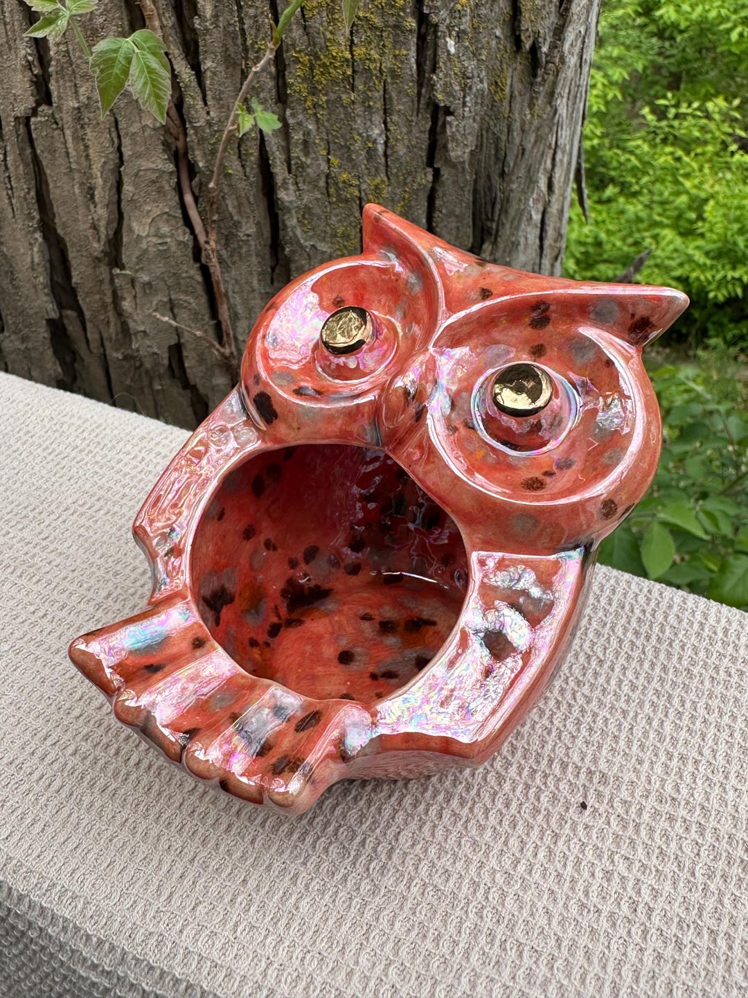 Handmade Ceramic Owl Ashtray With Mother of Pearl Lustre & Gold Details ...