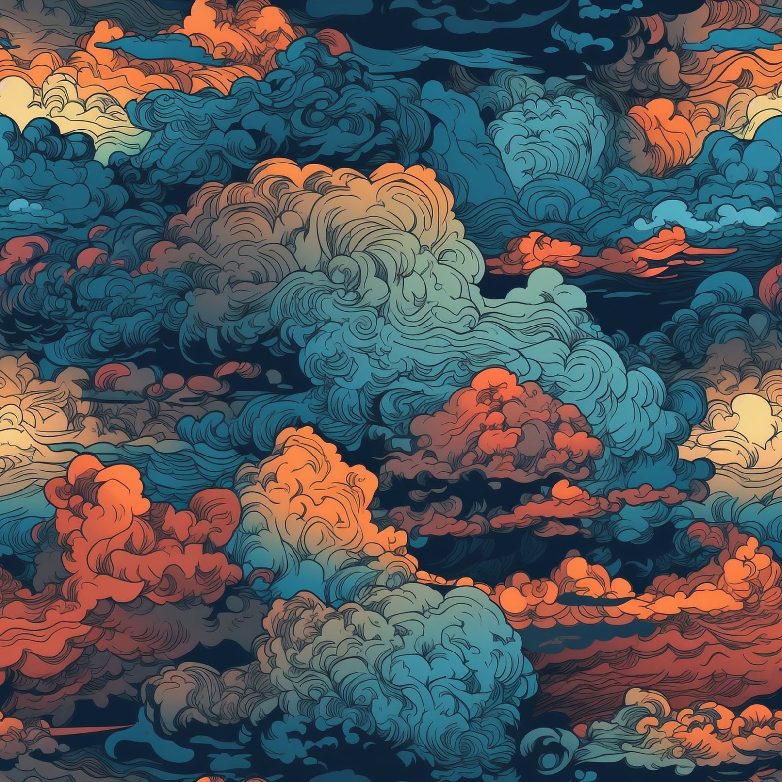 Colorful Clouds and Rain Clouds Seamless Pattern Design | Digital ...
