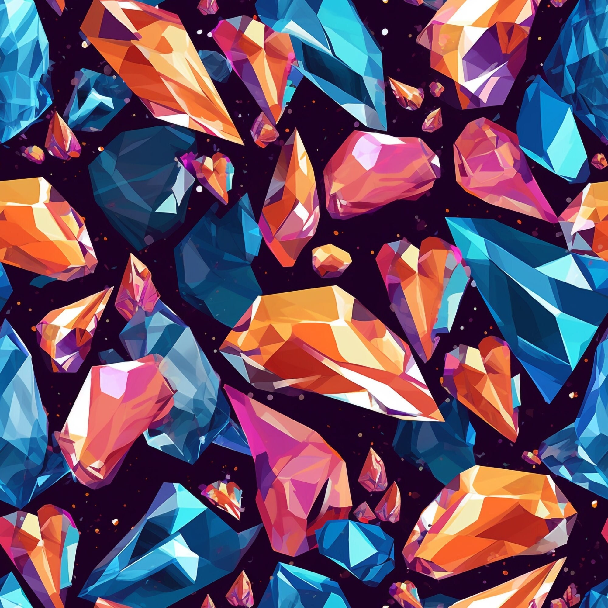 Colorful Illustration of Diamonds and Ice Crystals on a Dark Background ...