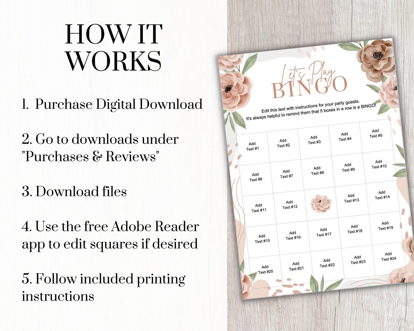 Editable Bingo Cards: Pink Boho Flower Baby Shower Bridal Shower ...