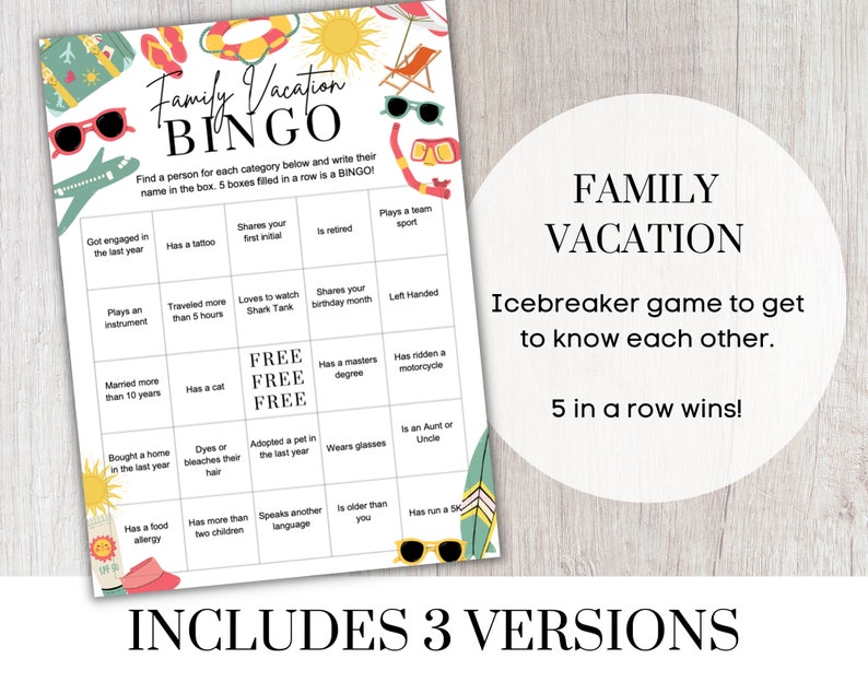 Editable Bingo Cards: Beach Vacation | Family Vacation | Family Reunion ...