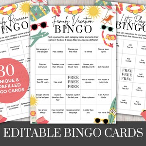 Editable Bingo Cards: Beach Vacation | Family Vacation | Family Reunion ...