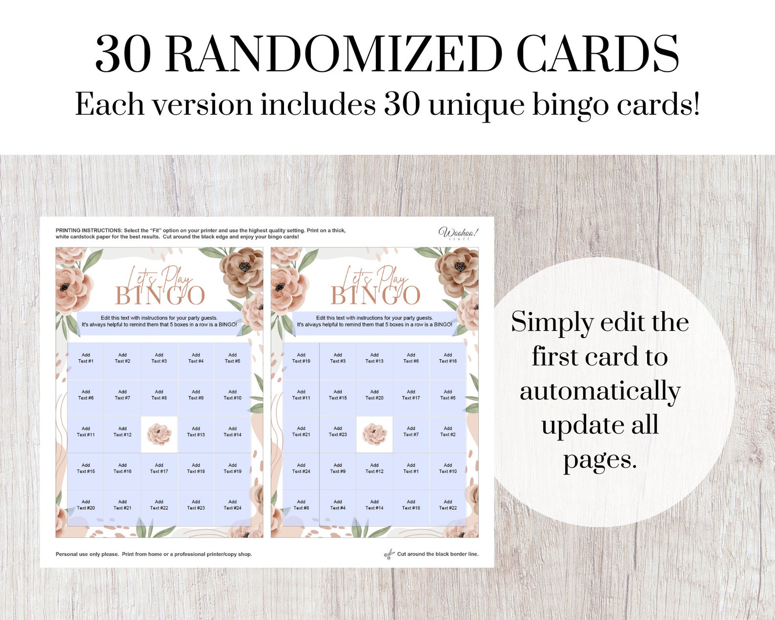 Editable Bingo Cards: Pink Boho Flower Baby Shower | Bridal Shower ...