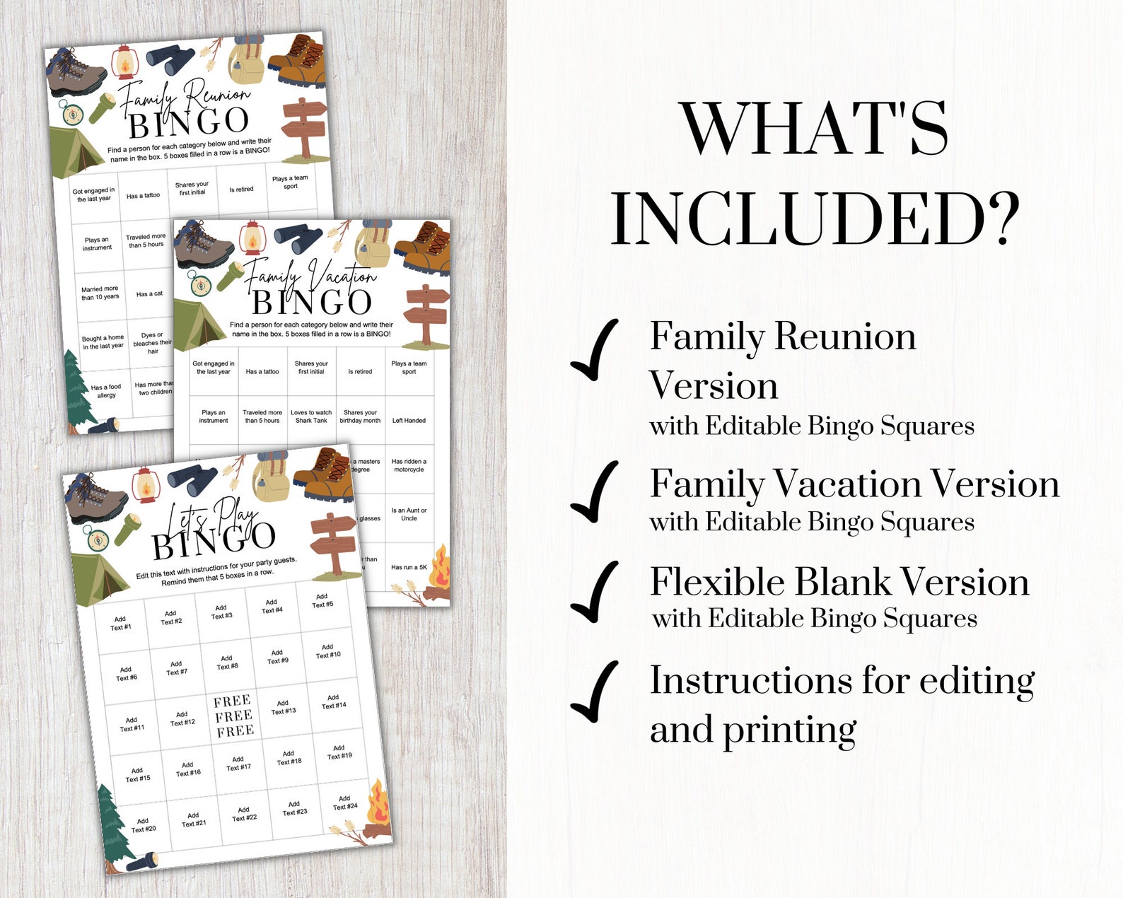 Editable Bingo Cards: Mountain Trip | Camping | Family Vacation ...