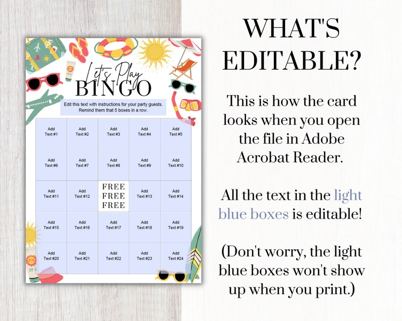 Editable Bingo Cards: Beach Vacation | Family Vacation | Family Reunion ...
