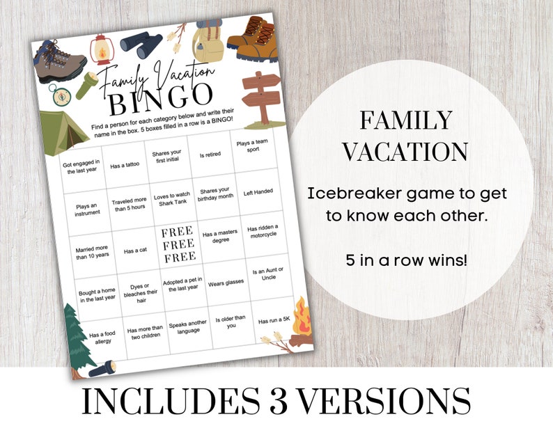 Editable Bingo Cards: Mountain Trip | Camping | Family Vacation ...
