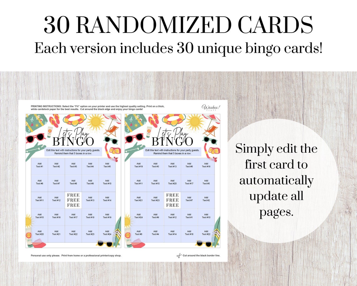 Editable Bingo Cards: Beach Vacation | Family Vacation | Family Reunion ...