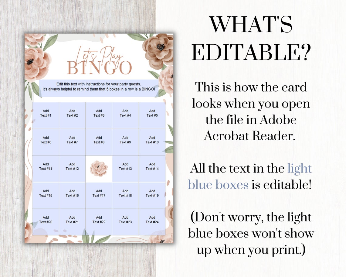 Editable Bingo Cards: Pink Boho Flower Baby Shower | Bridal Shower ...