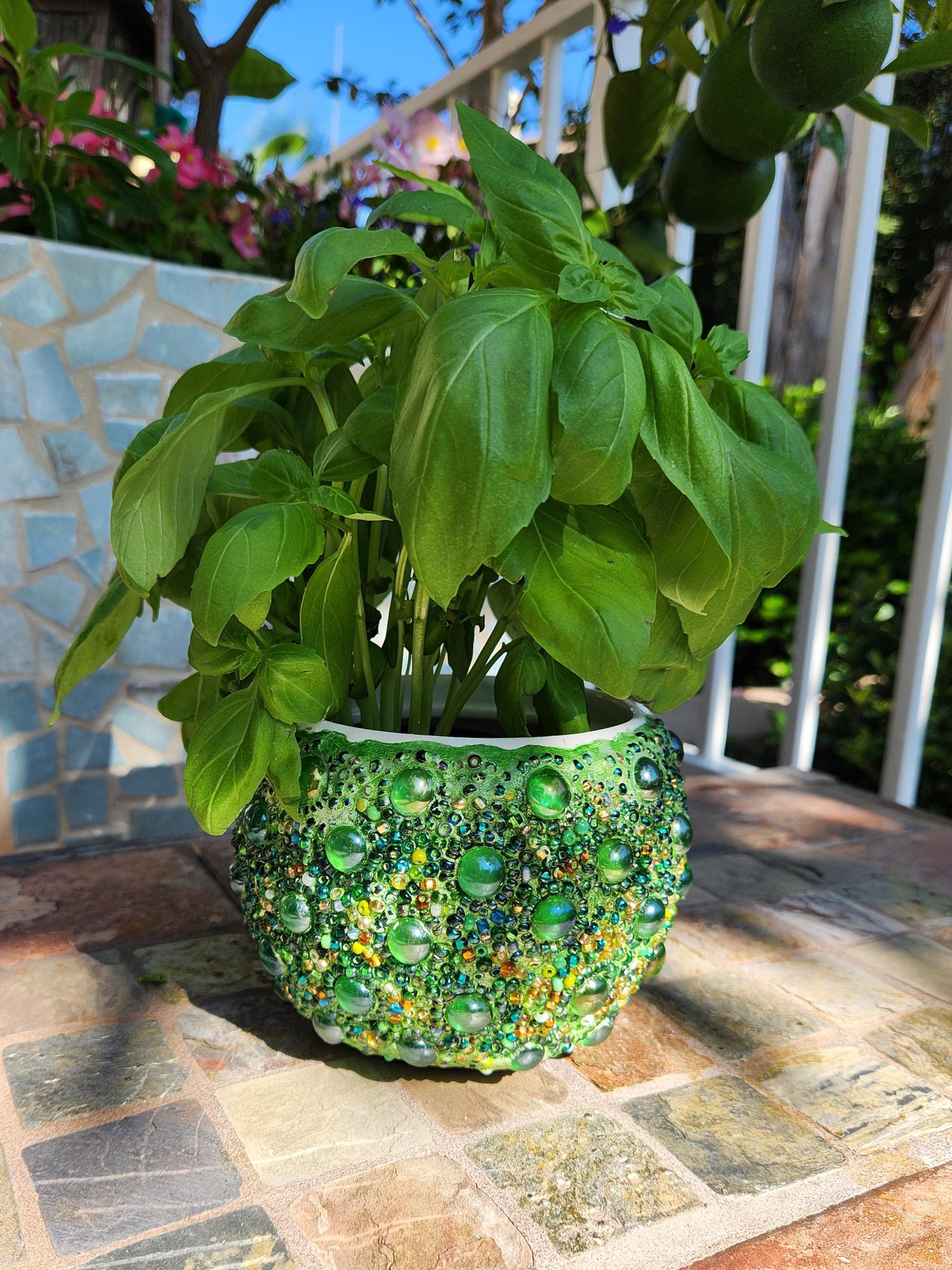 Beaded Pot Decorated by Using a Variety of Green Glass Beads. - Etsy
