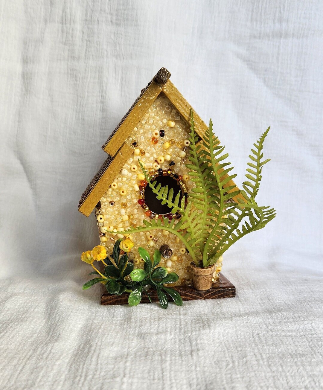 Cute Yellow Birdhouse, Decorated With Different Tones of Yellow Glass ...