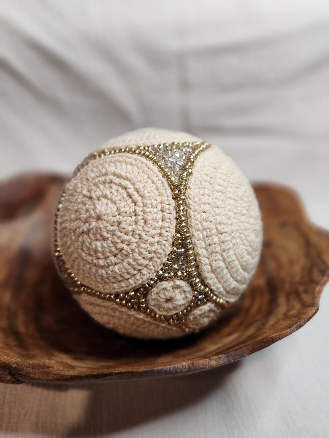 Decorated 5' Orbs With Circle Crochet Motifs in Beige Merino Wool ...
