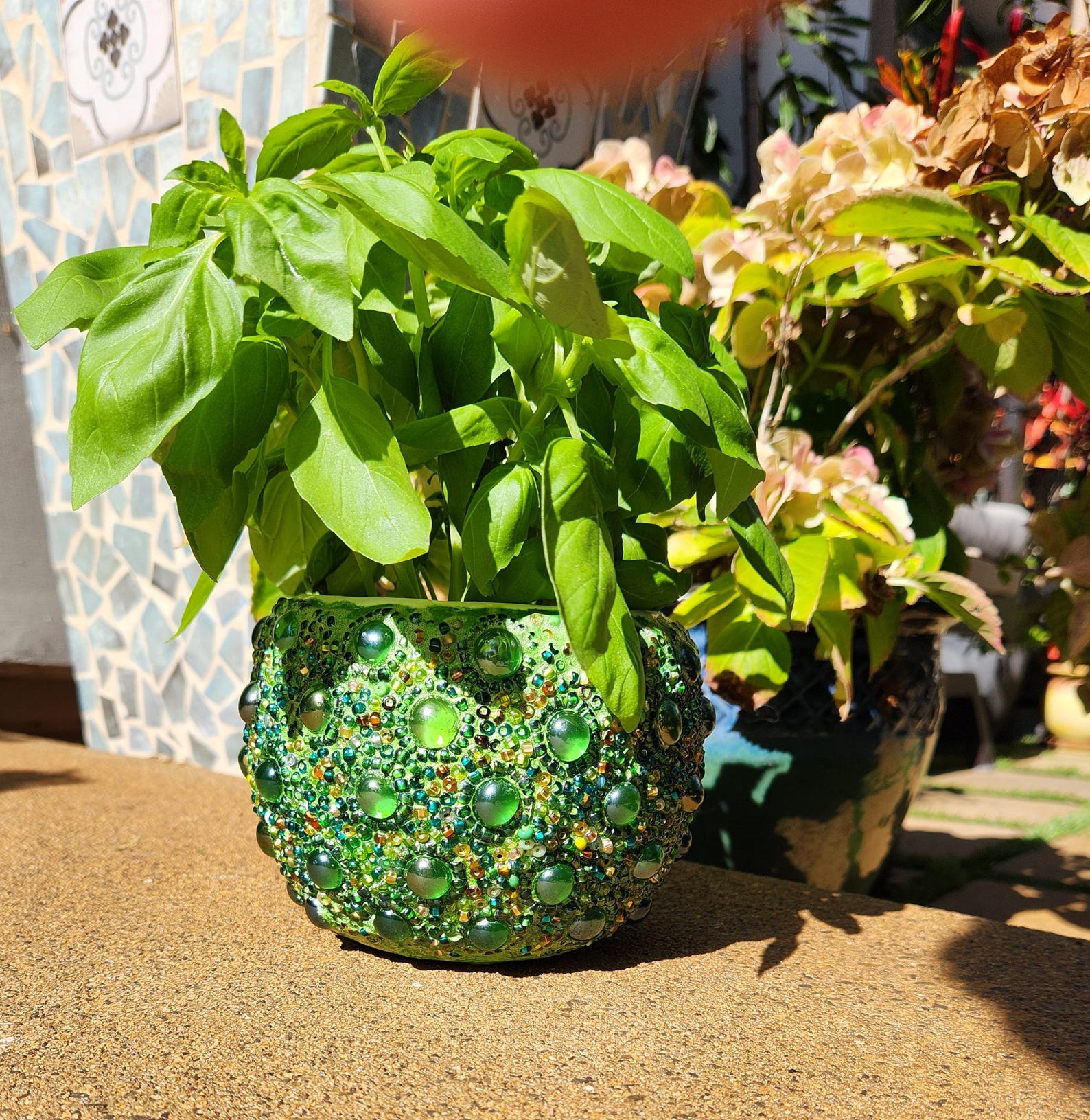 Beaded Pot Decorated by Using a Variety of Green Glass Beads. - Etsy