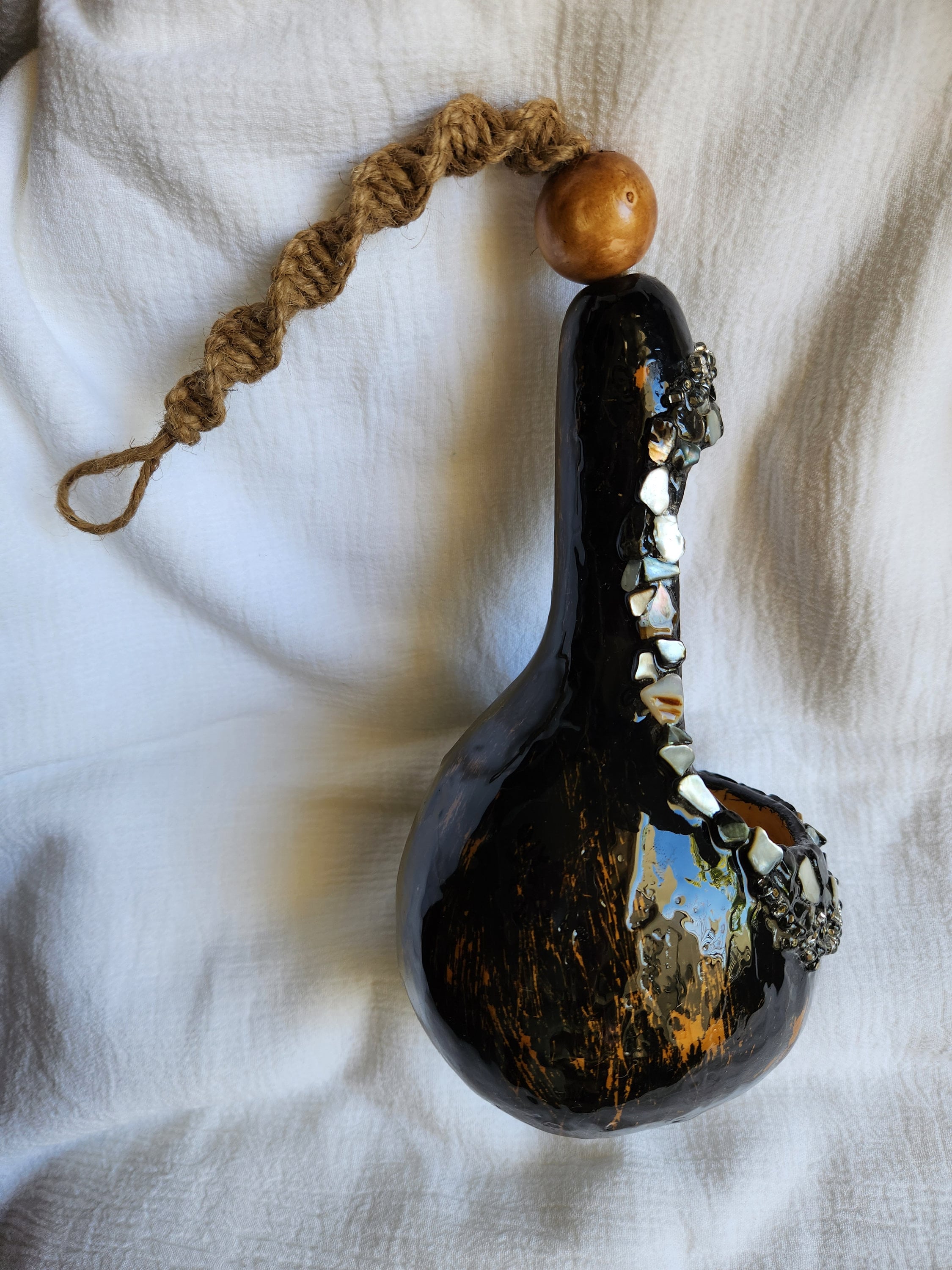 Hanging Gourd Pot Decorated With Shade of Black and Grey Glass Beads ...