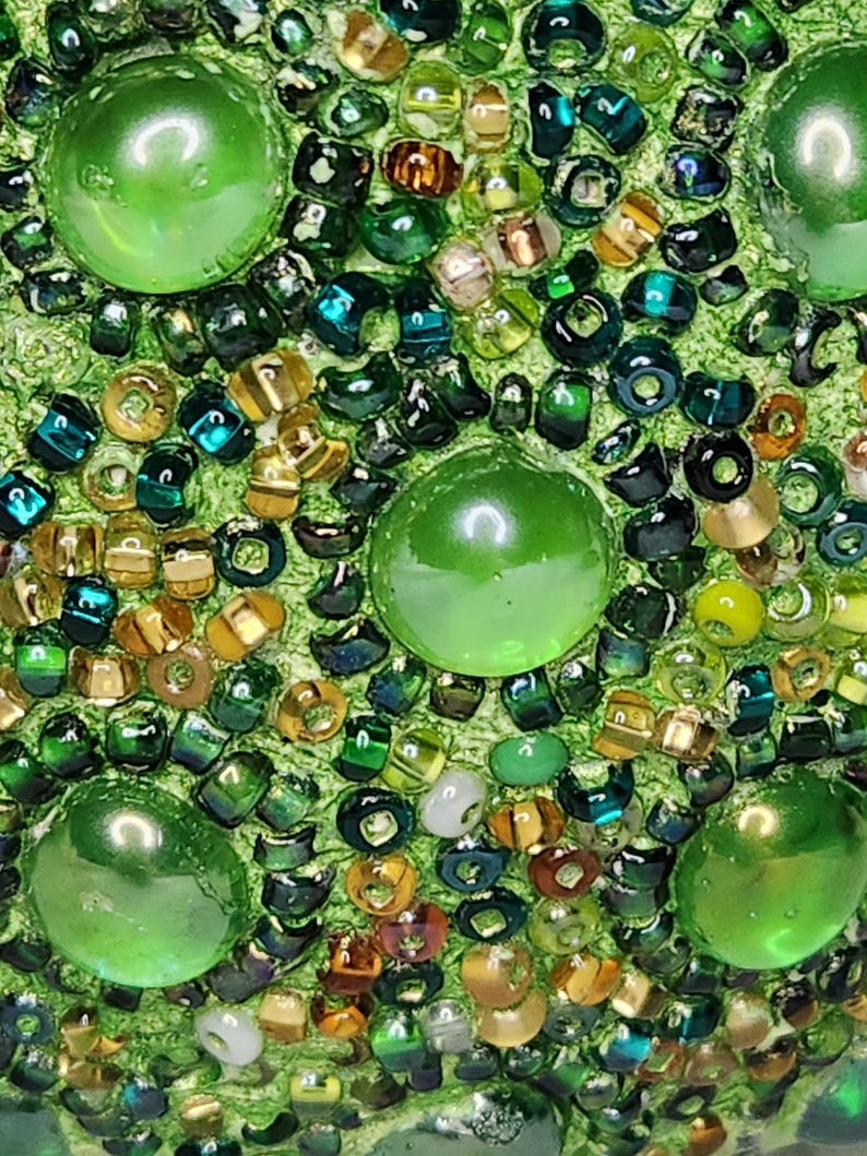 Beaded Pot Decorated by Using a Variety of Green Glass Beads. - Etsy