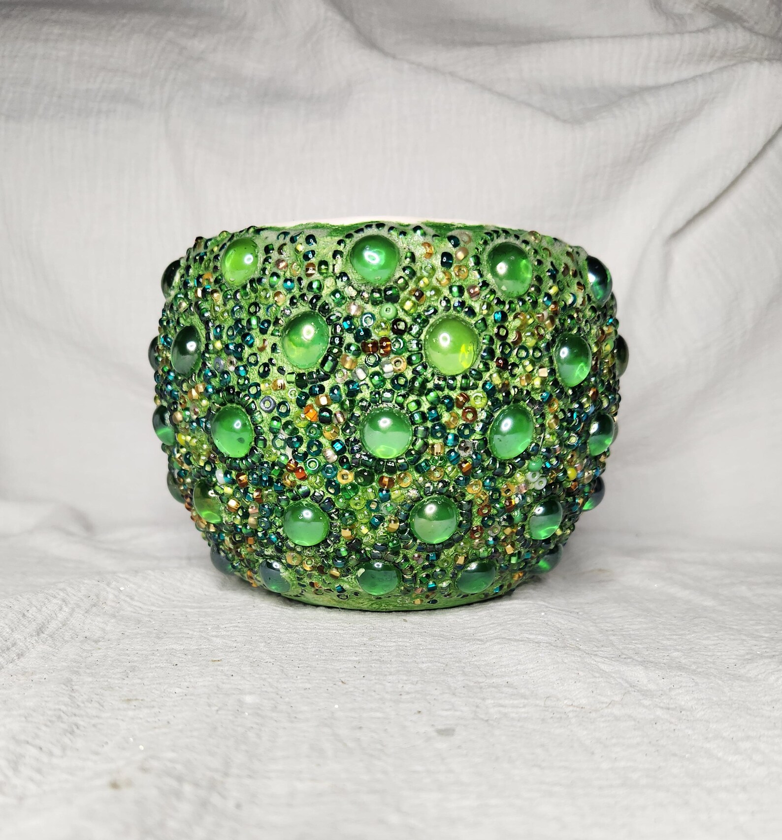 Beaded Pot Decorated by Using a Variety of Green Glass Beads. - Etsy