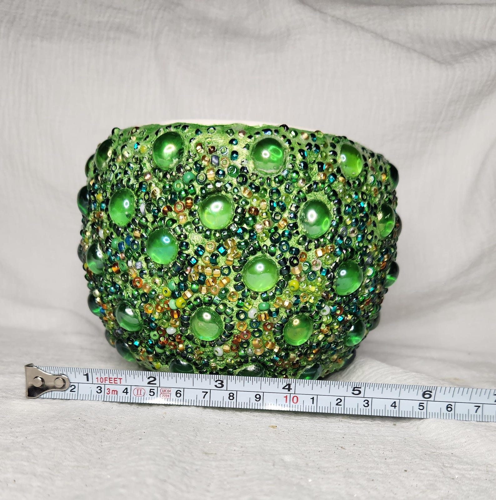 Beaded Pot Decorated by Using a Variety of Green Glass Beads. - Etsy
