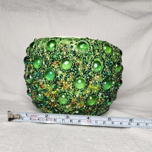 Beaded Pot Decorated by Using a Variety of Green Glass Beads. - Etsy