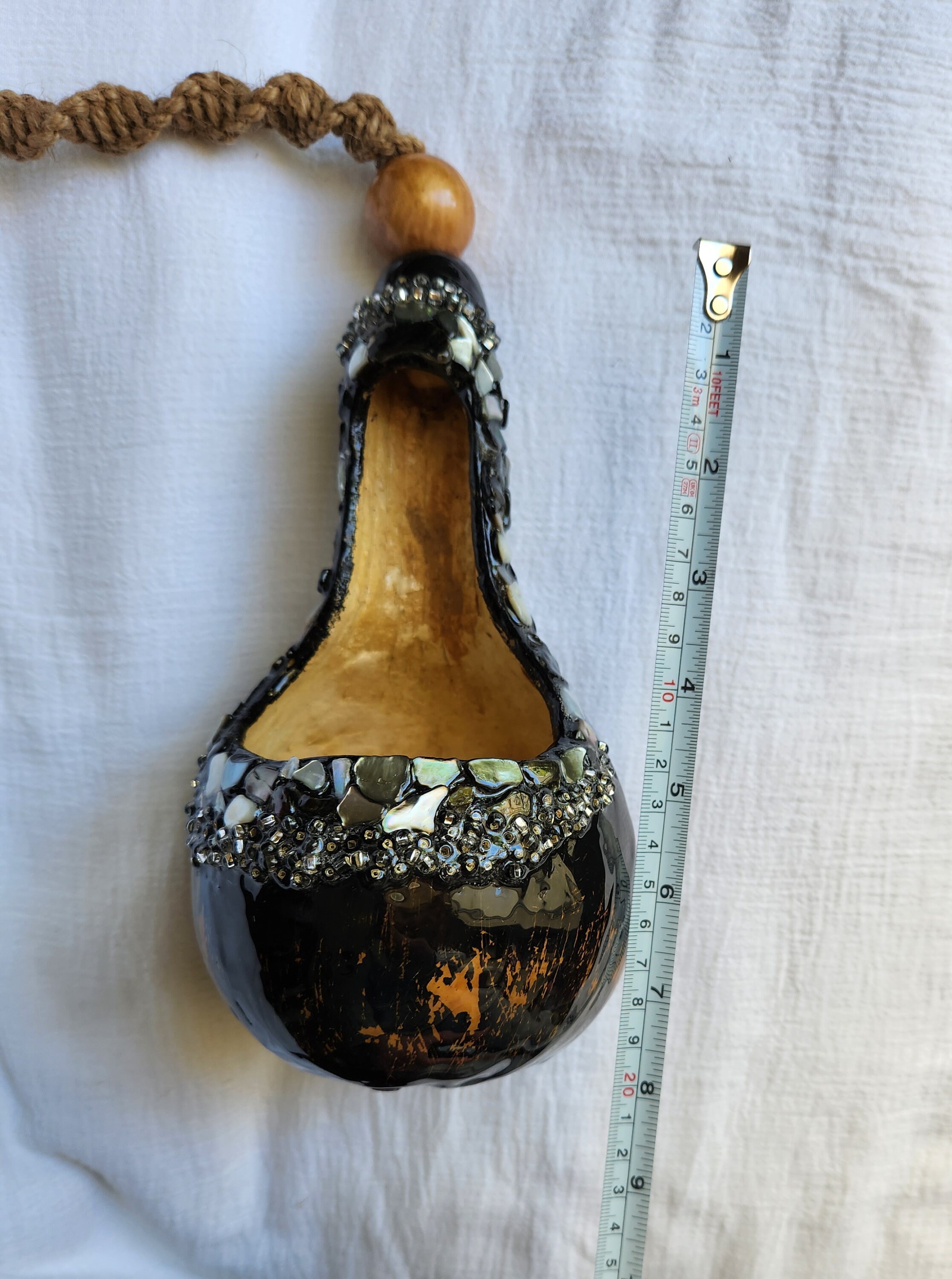 Hanging Gourd Pot Decorated With Shade of Black and Grey Glass Beads ...