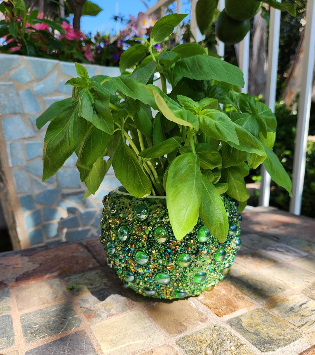 Beaded Pot Decorated by Using a Variety of Green Glass Beads. - Etsy