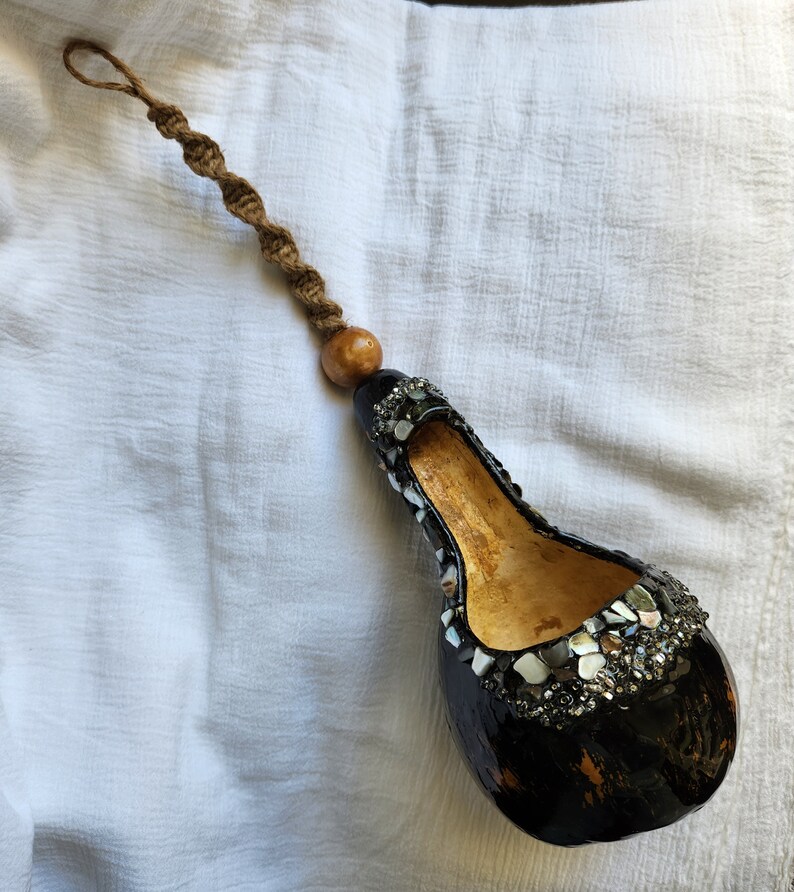 Hanging Gourd Pot Decorated With Shade of Black and Grey Glass Beads ...