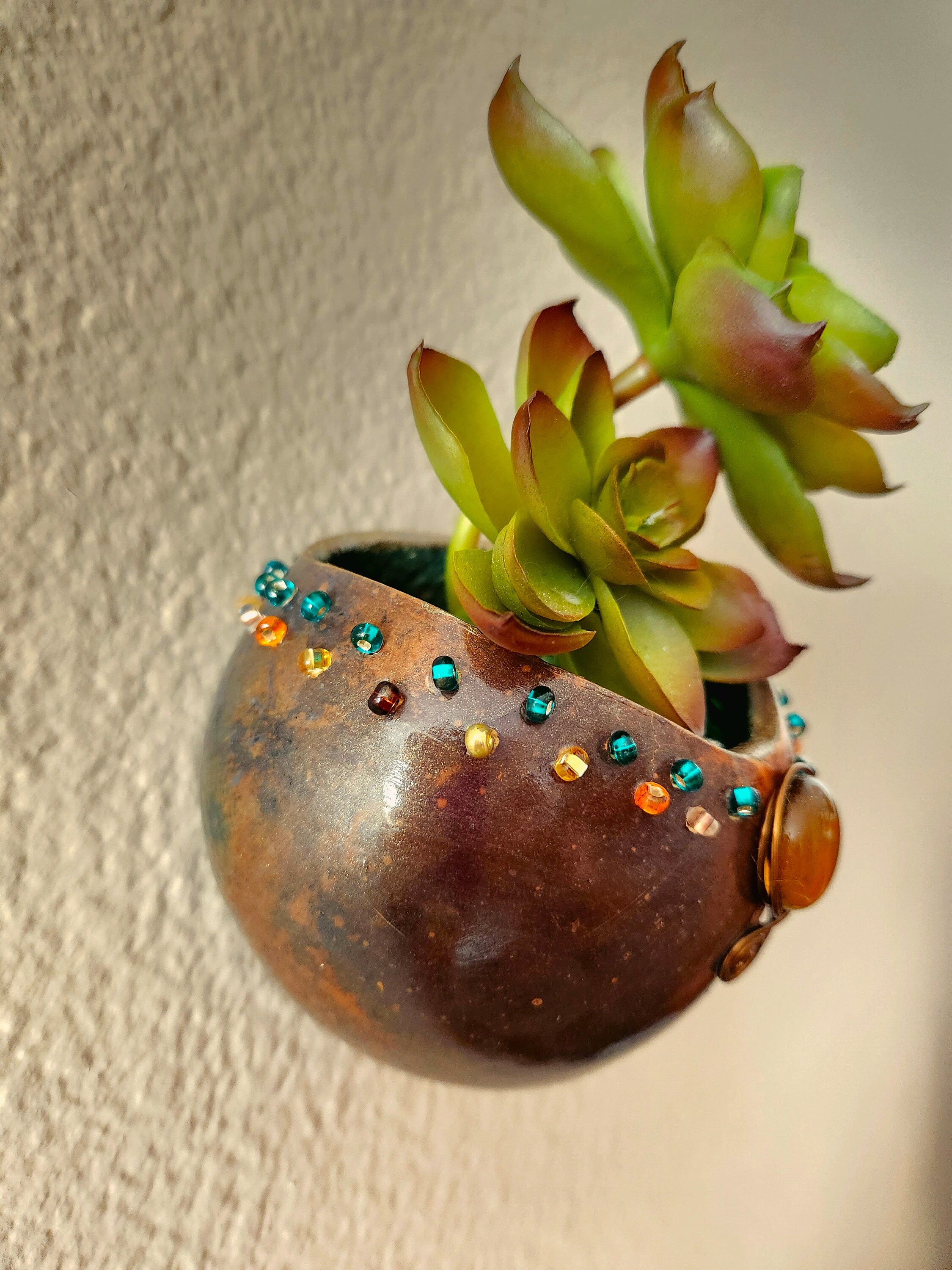 Hanging Gourd Pot Decorated With Green and Yellow Glass Beads. - Etsy