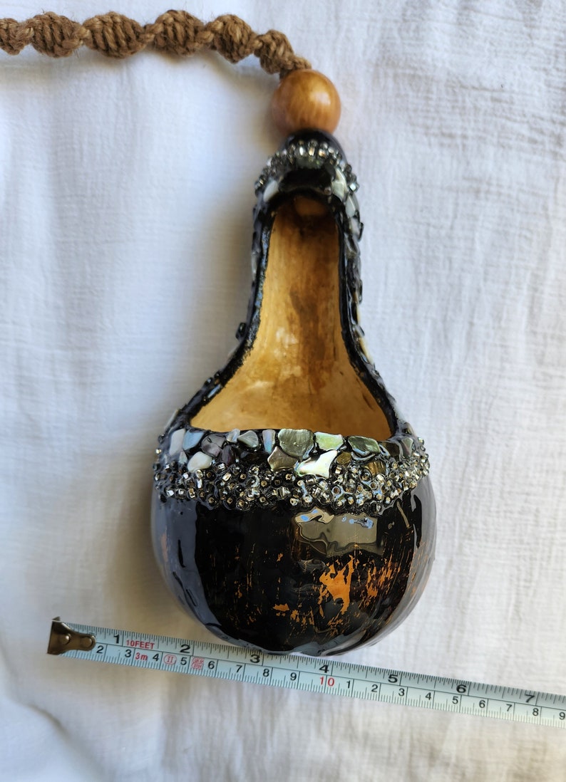 Hanging Gourd Pot Decorated With Shade of Black and Grey Glass Beads ...