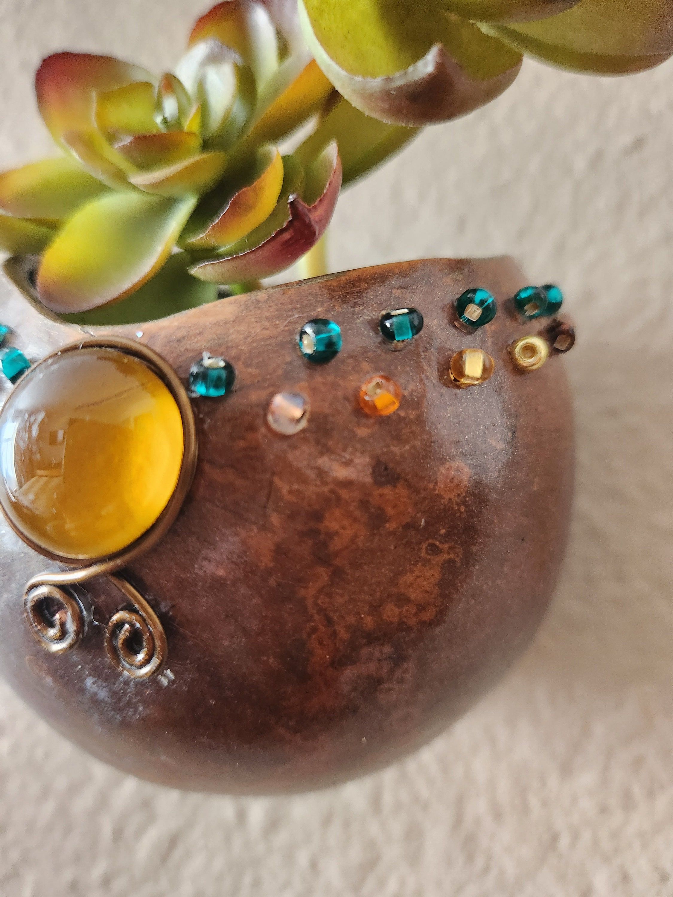 Hanging Gourd Pot Decorated With Green and Yellow Glass Beads. - Etsy