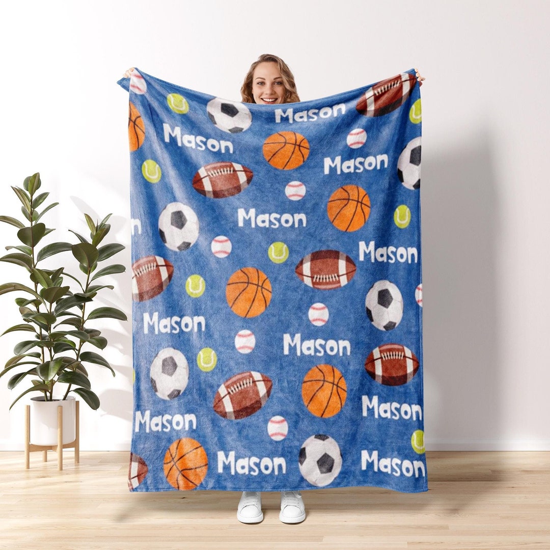 Personalized Kids Sports Blanket Custom Blanket, Basketball Football ...