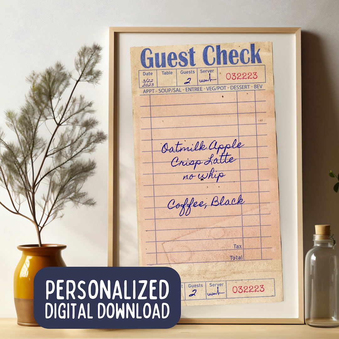 Custom Trendy Printable Guest Check Wall Art | Dopamine Decor | Preppy ...