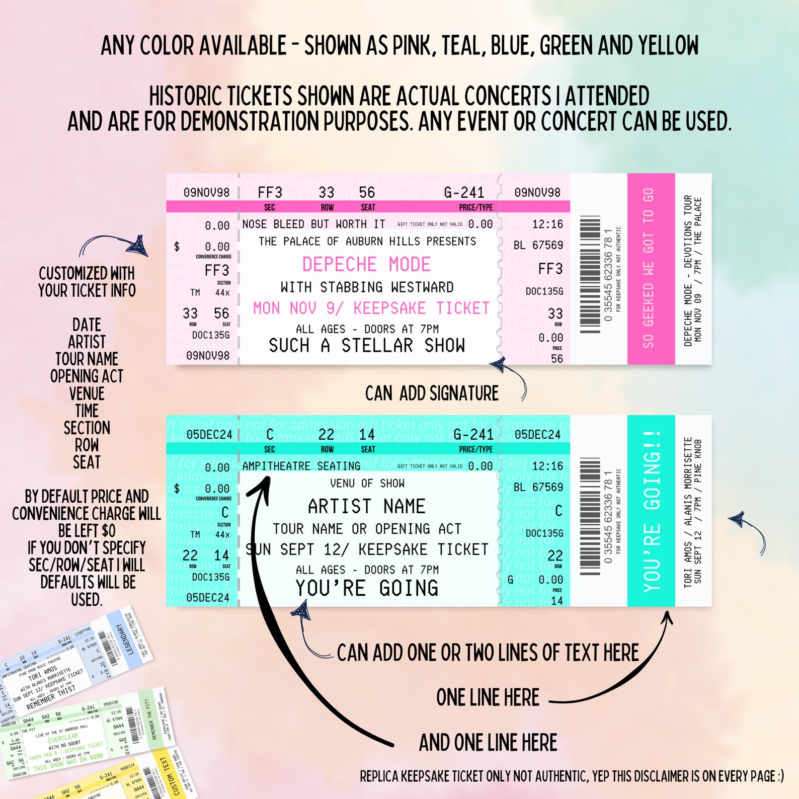 90s Nostalgic Concert Ticket: Personalized Music Gift (digital Download ...