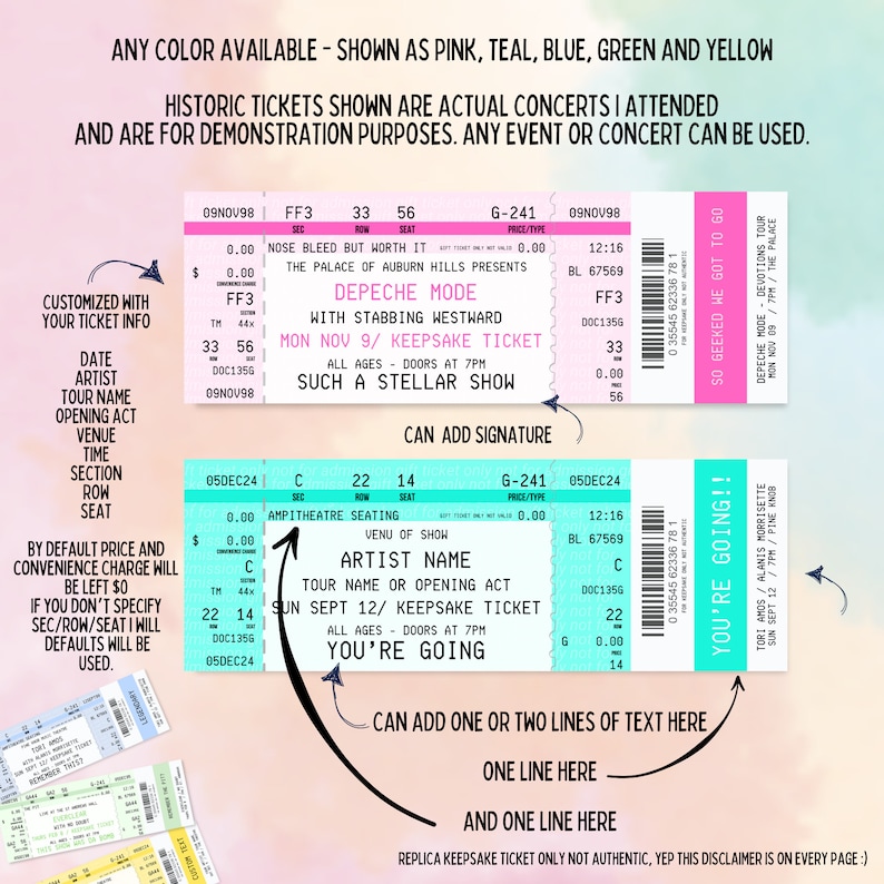 90s Nostalgic Concert Ticket: Personalized Music Gift (digital Download ...